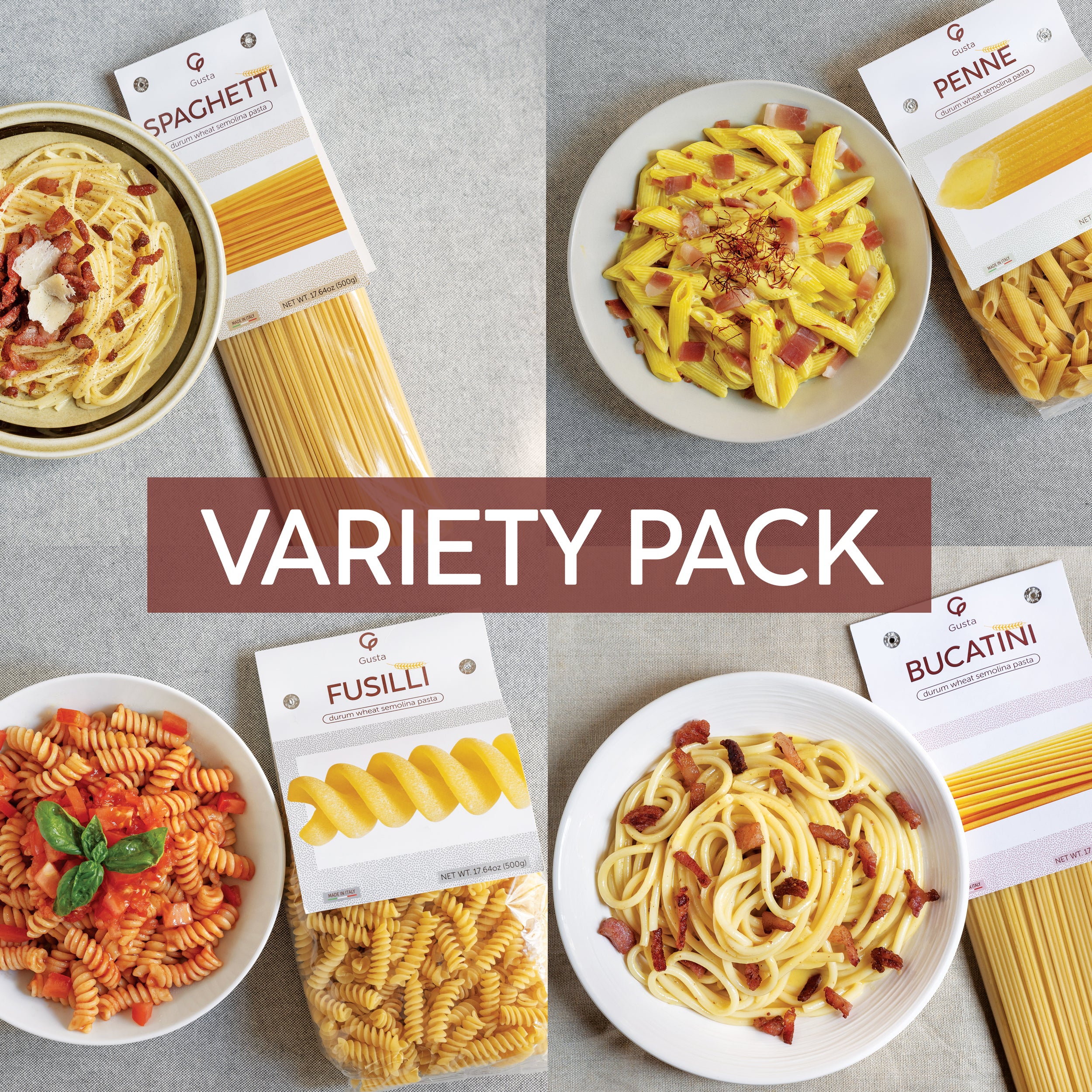Gusta Variety Pack Pasta - USDA Organic - Non-GMO Durum Wheat Semolina